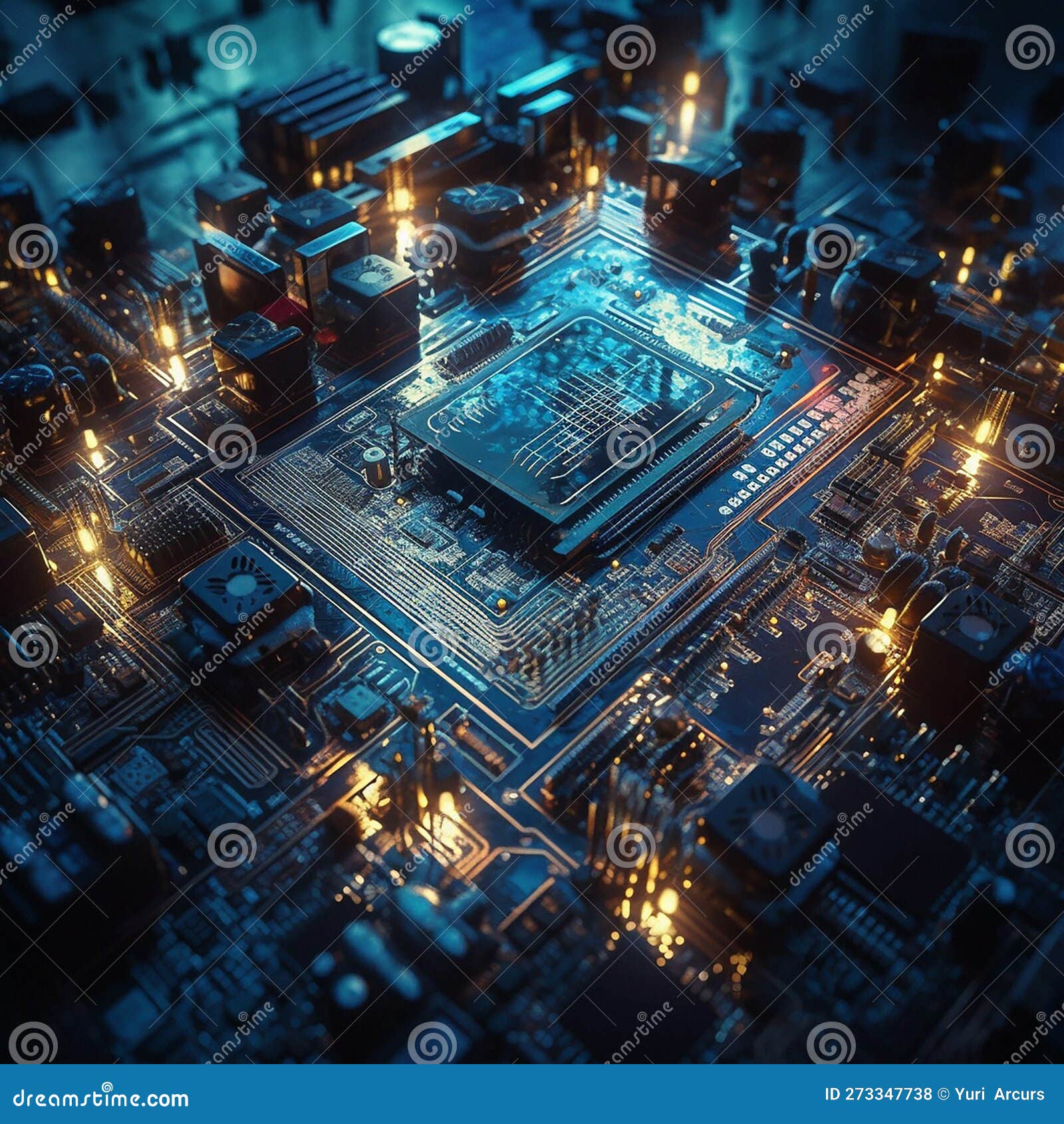 Closeup, Cpu and Digital Circuit with Microchip, Hardware and Information Technology Coding. it ...