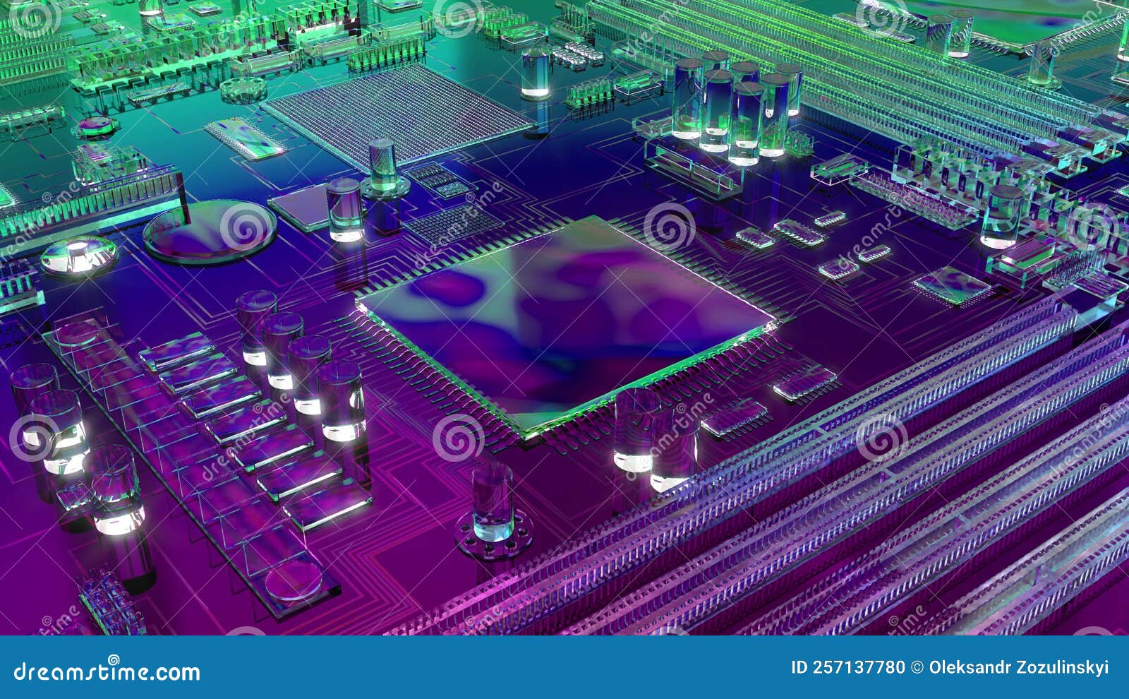 Closeup of CPU GPU Processor Mother Board Future Technology 3d Stock ...