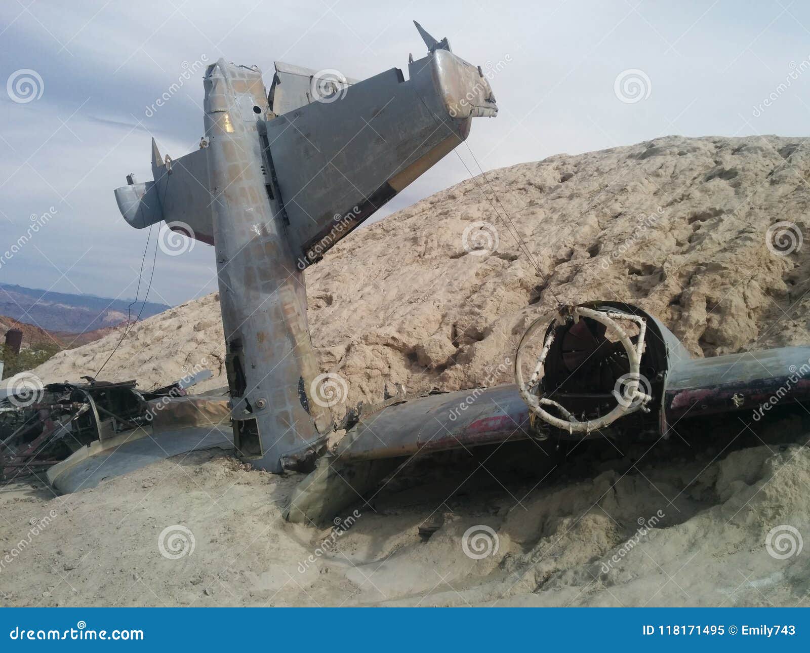 Closeup of Crashed Plane on Small Desert Hill Stock Image - Image of ...