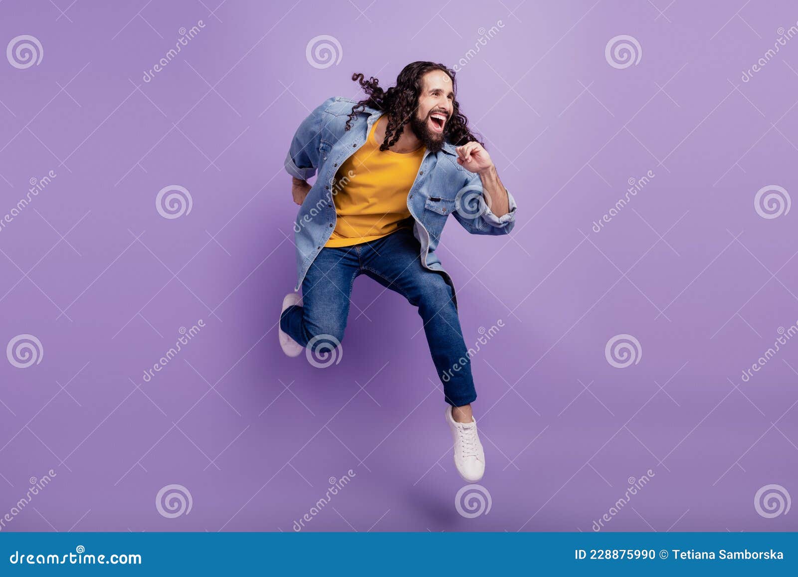 Closeup of Crazy Man Jump Fly Run Rush Have Fun Stock Photo - Image of ...