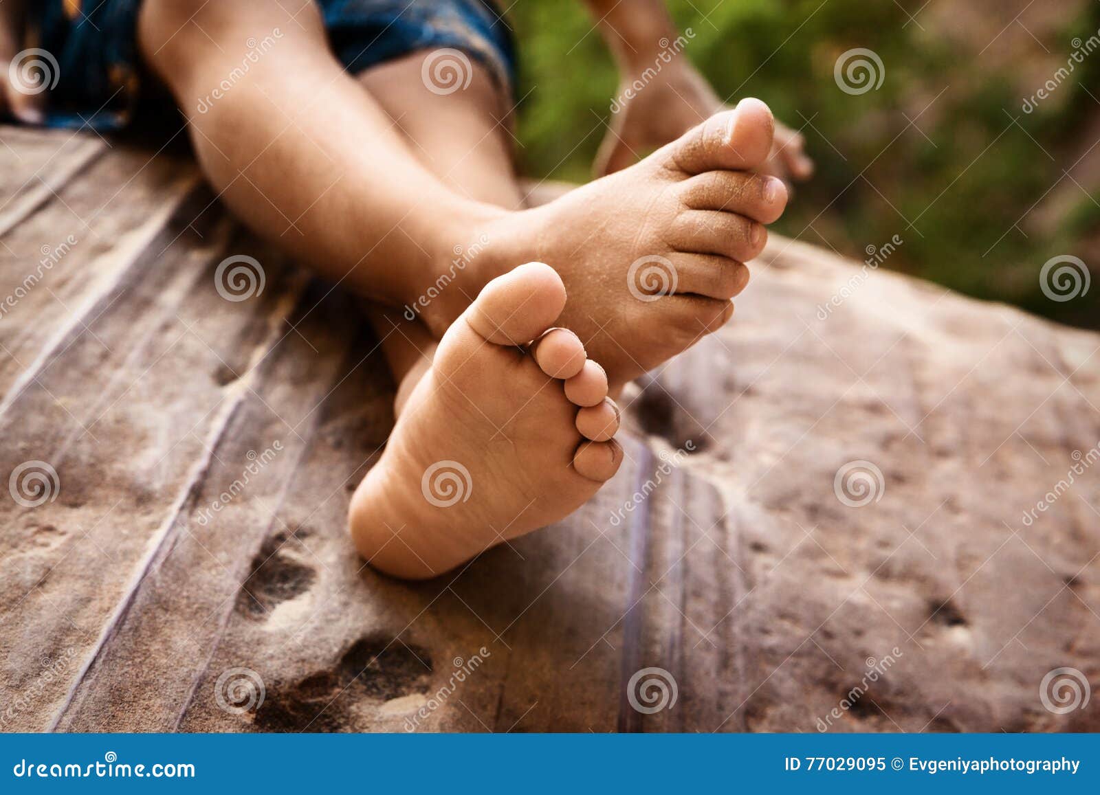 Closeup of Cross Barefeet of a Child Stock Image - Image of summer ...