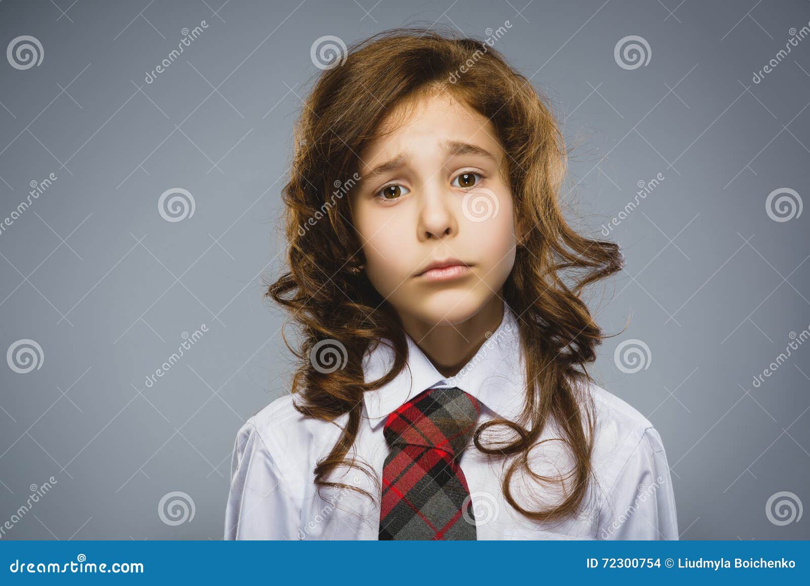 Closeup Crying Girl with Worried Stressed Expression on Gray Background ...