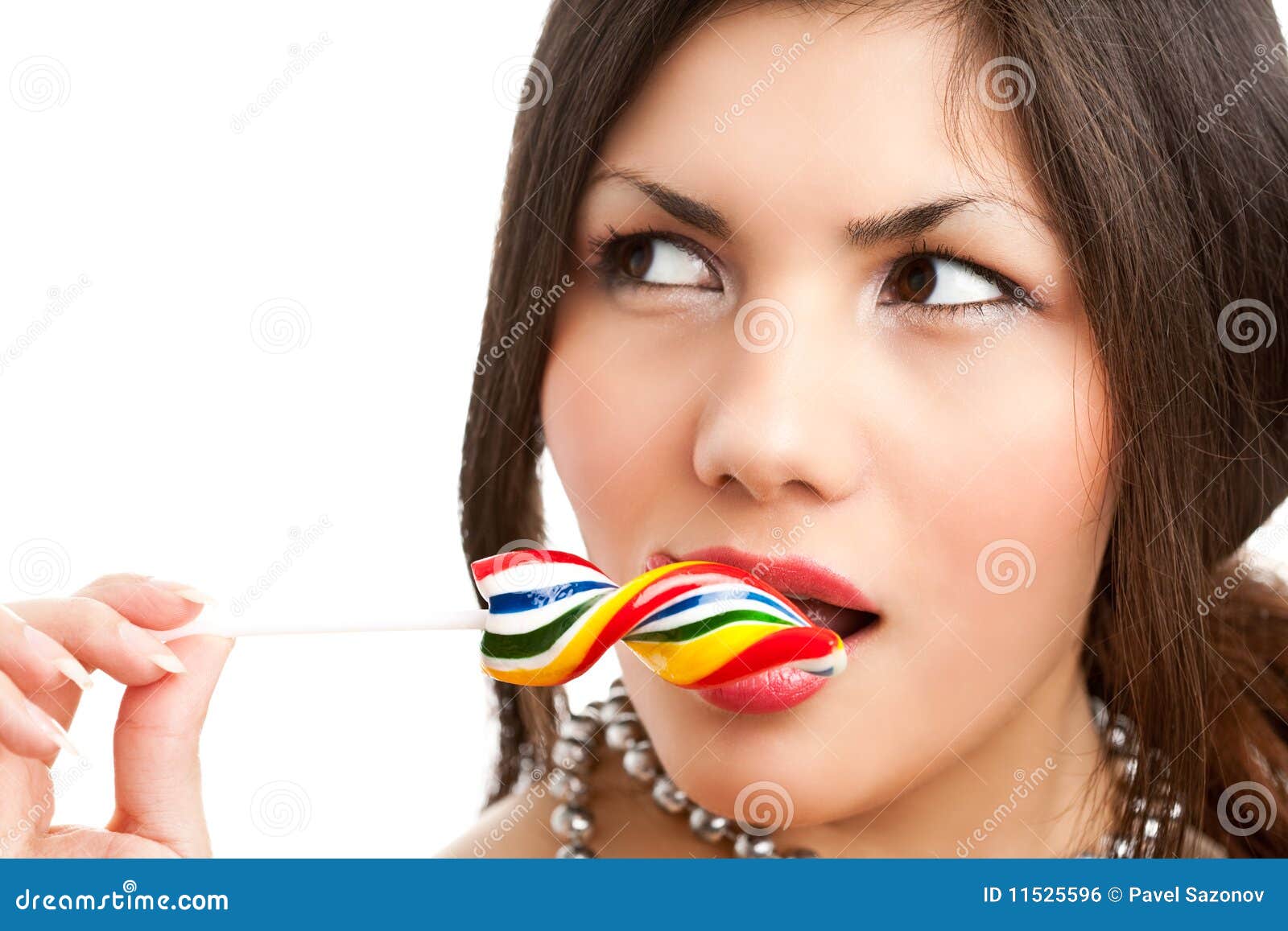 Closeup Cute Woman with Candy Stock Photo - Image of closeup, cheerful ...