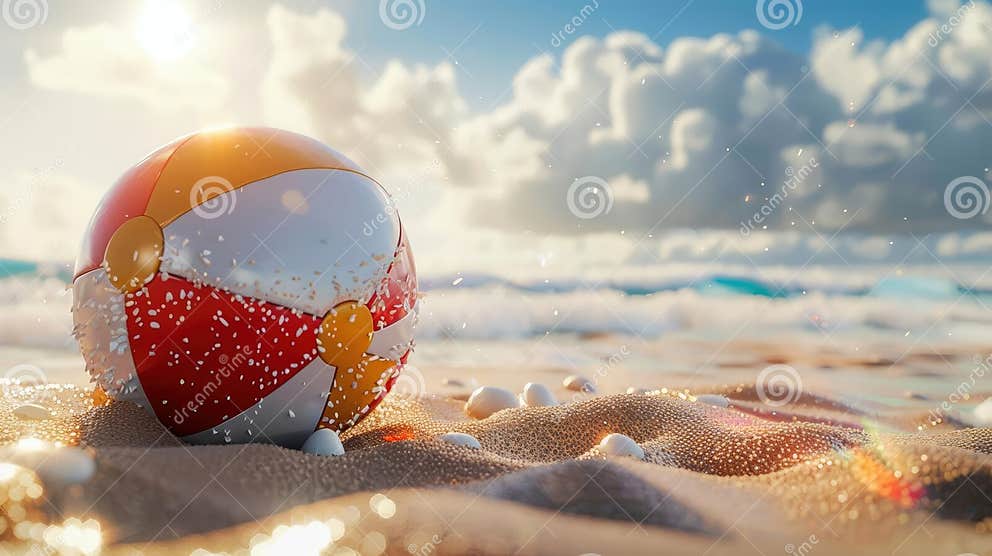 Closeup of a 3D Model of a Beach Ball in the Surf Stock Photo - Image ...