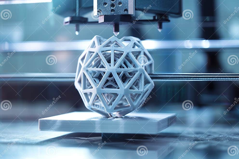 A Closeup of a 3D Printer Creating a Complex Geometric Shape Stock ...