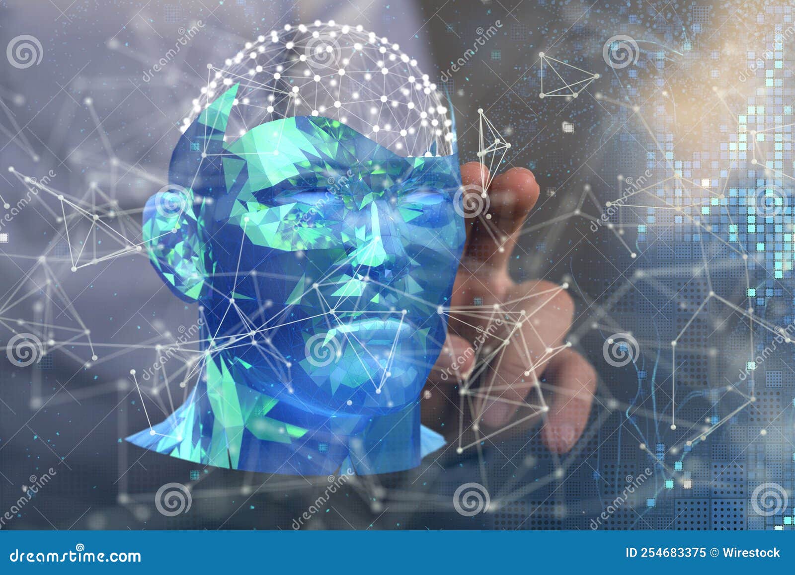 Closeup of 3D Rendered Human Brain Anatomical Model Hovering in Mans ...