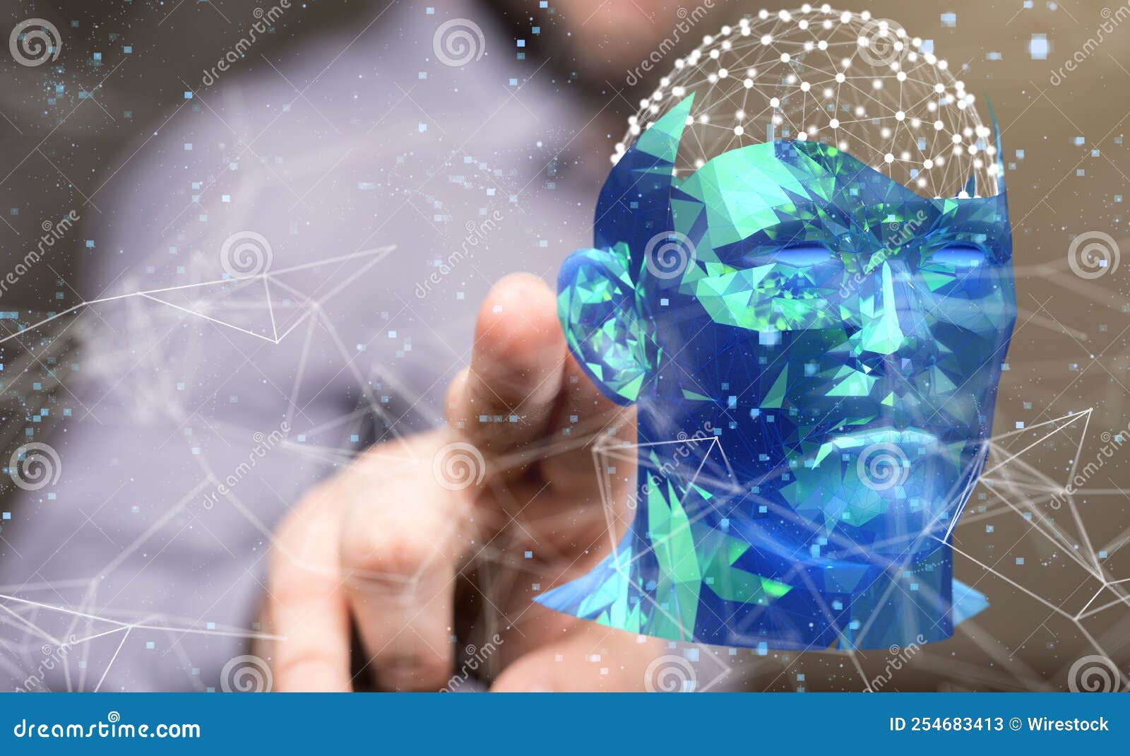 Closeup of 3D Rendered Human Brain Anatomical Model Hovering in Mans ...