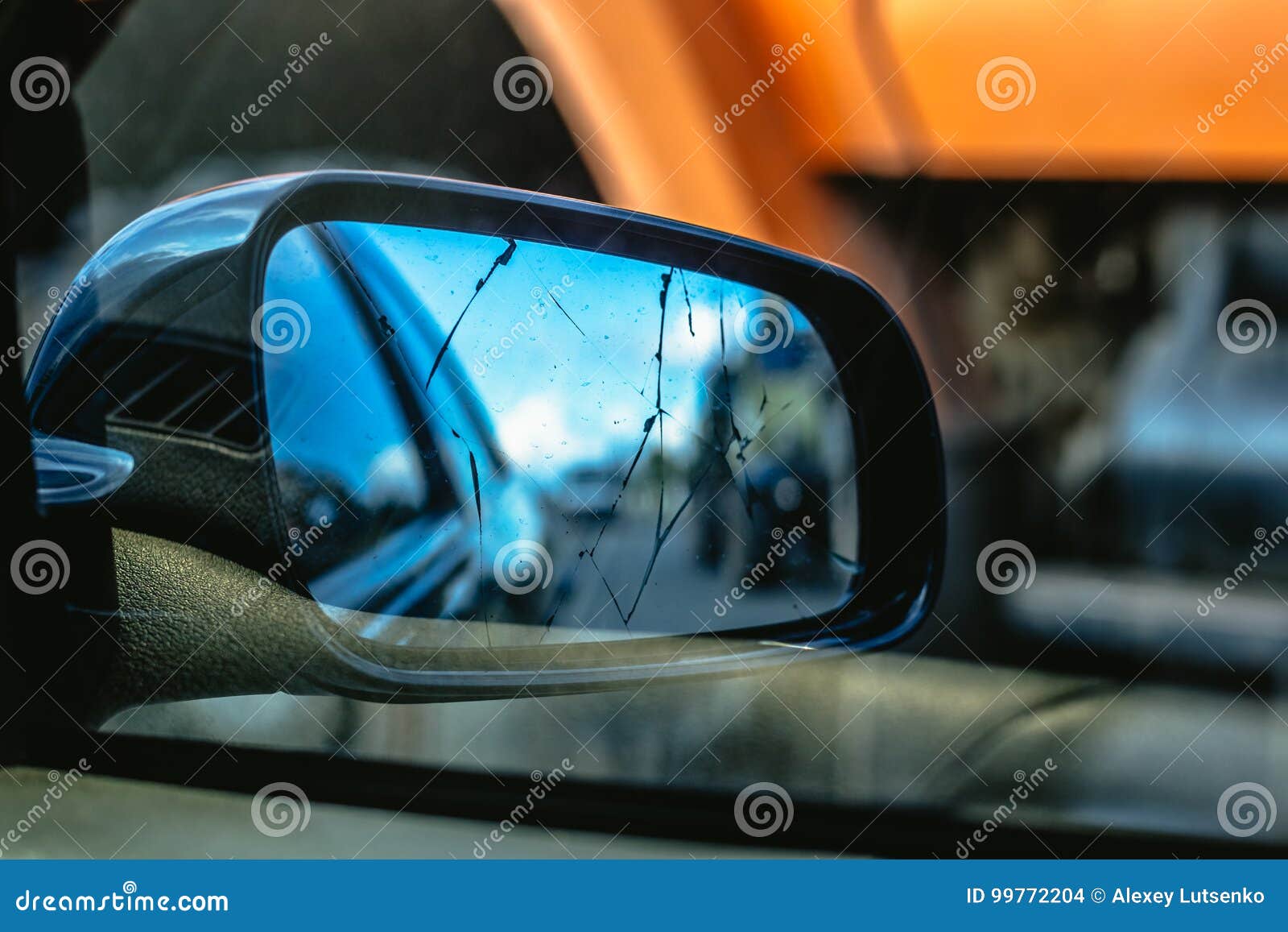 Closeup of Damaged Rear View Mirror Stock Photo - Image of damaged ...