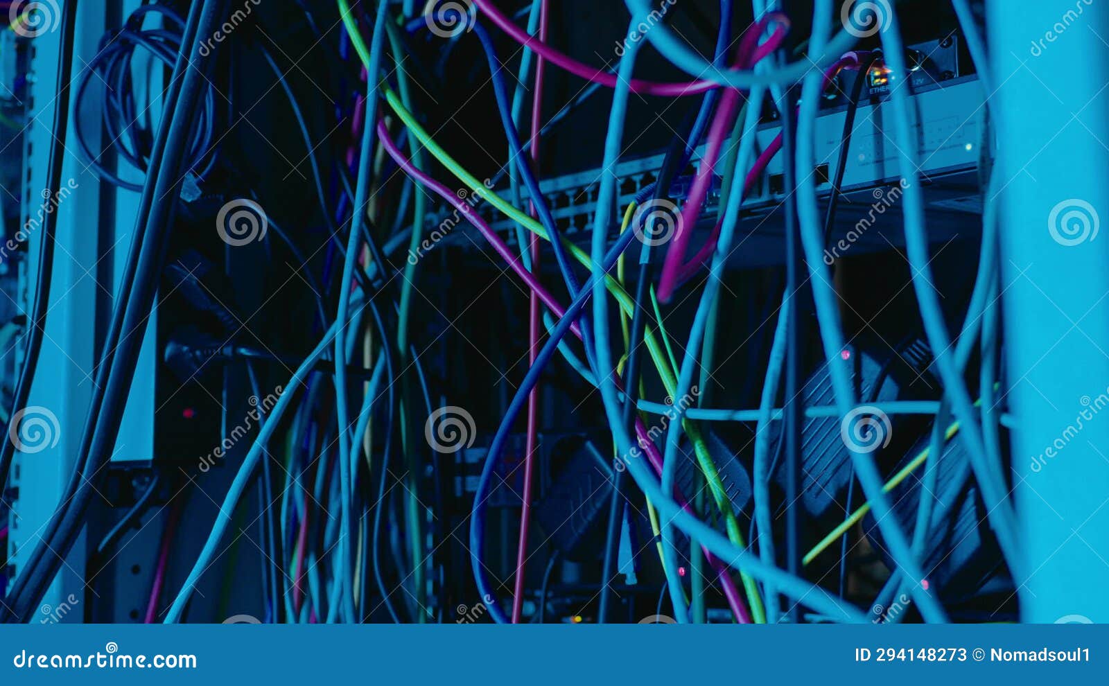 Closeup Data Wires and Cables in Dark Server Room Stock Video - Video ...