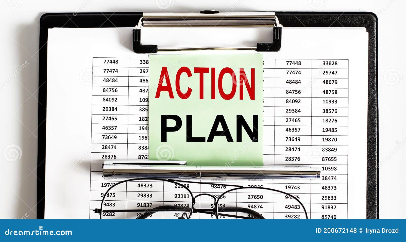 Closeup of the Deadline Time of ACTION PLAN and Glasses and Pen Stock ...