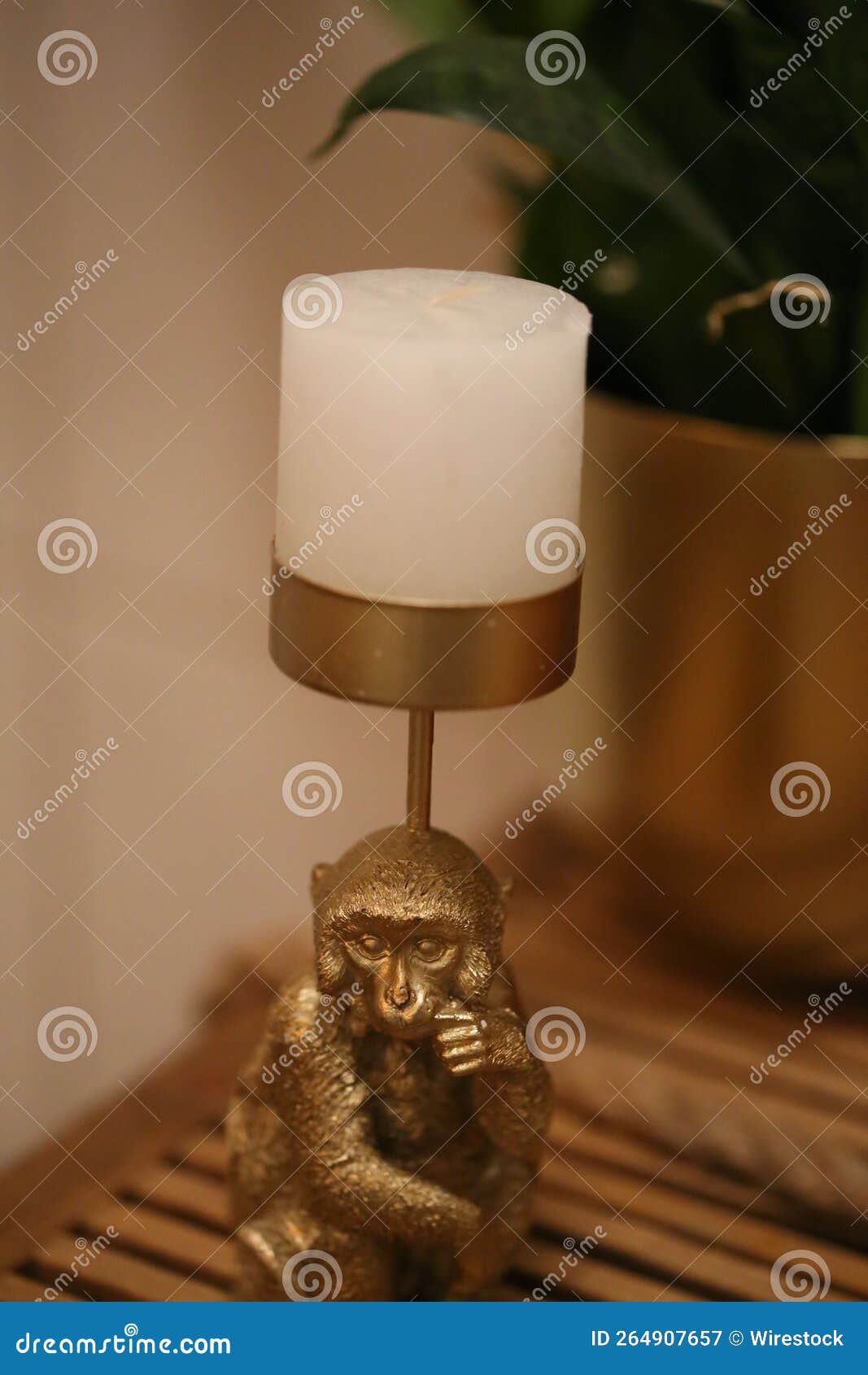 Closeup of a Decorative Golden Monkey Candle Holder. Stock Image ...