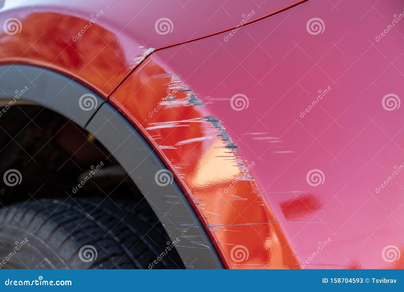 Closeup of Deep Scratches in Red Paint of Car. Stock Image - Image of ...