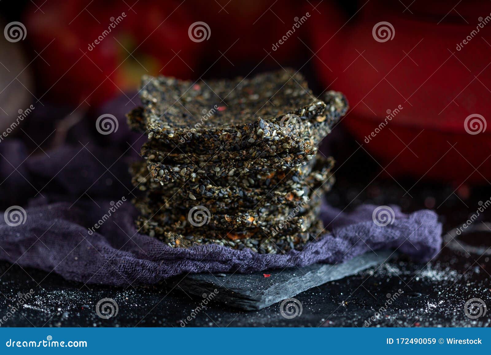 Closeup of Dehydrated Bread Slices with Spices on the Table Against a ...