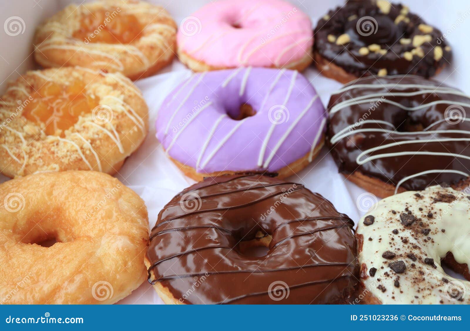 Closeup of Assorted Doughnuts in a Box Stock Photo - Image of copy ...