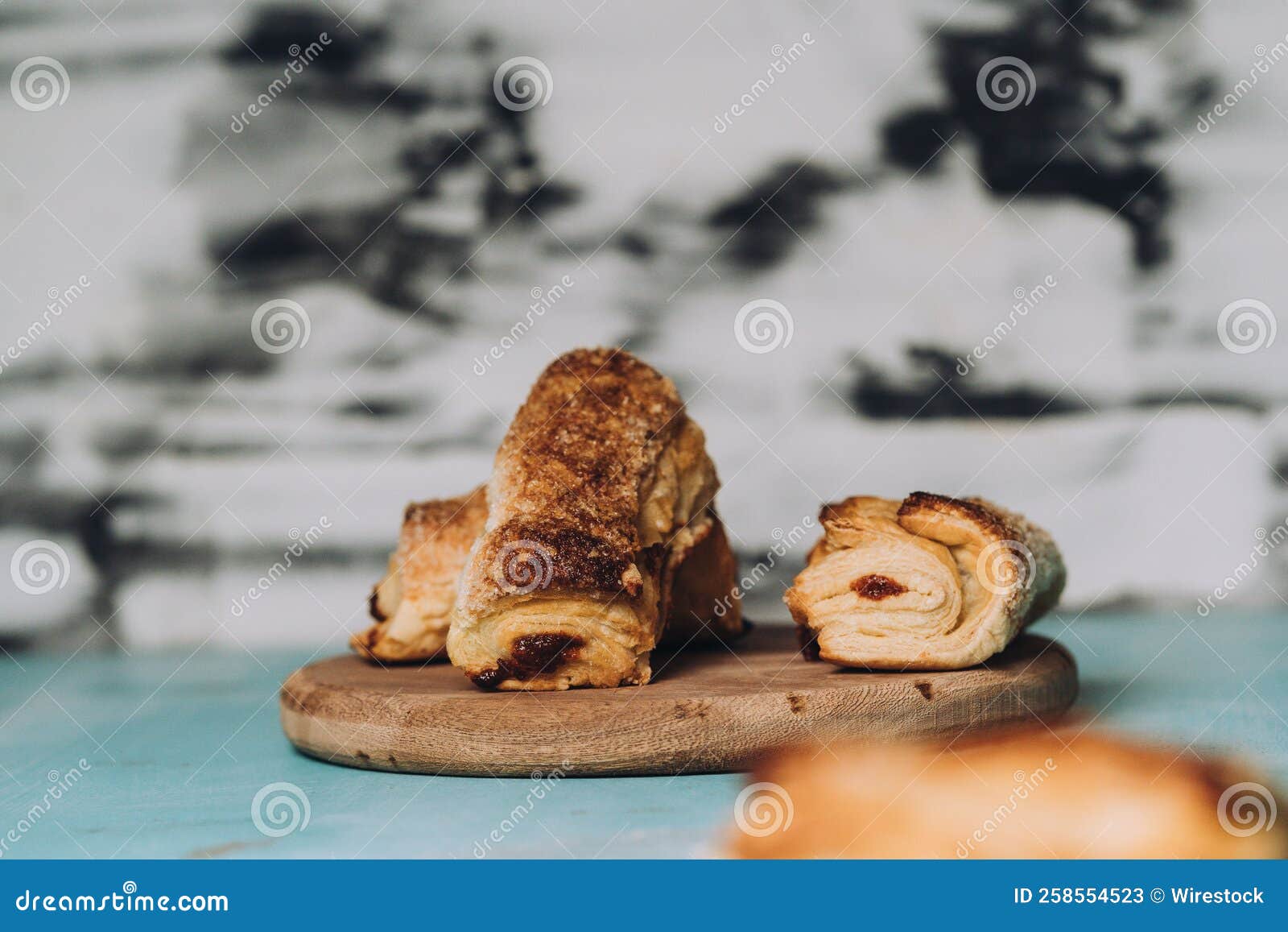 Closeup of Delicious Puff Pastry with Jam Inside on the Table Stock ...