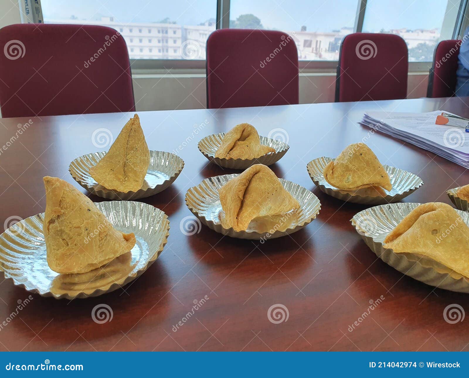 Closeup of Delicious Samosa Served on Paper Plates on a Conference ...