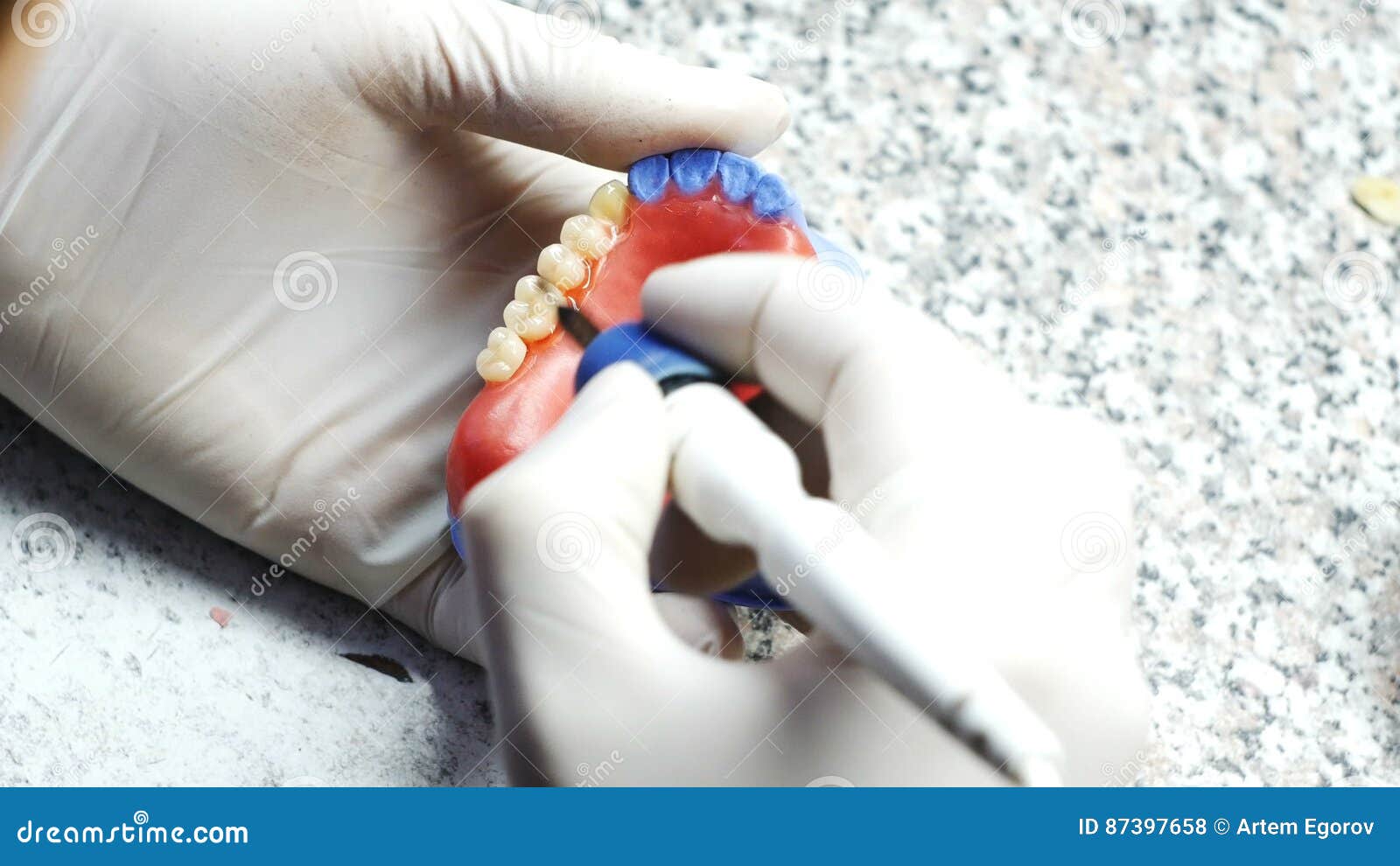 Closeup of a Dental Technician Making of Denture in a Dental Lab Stock ...