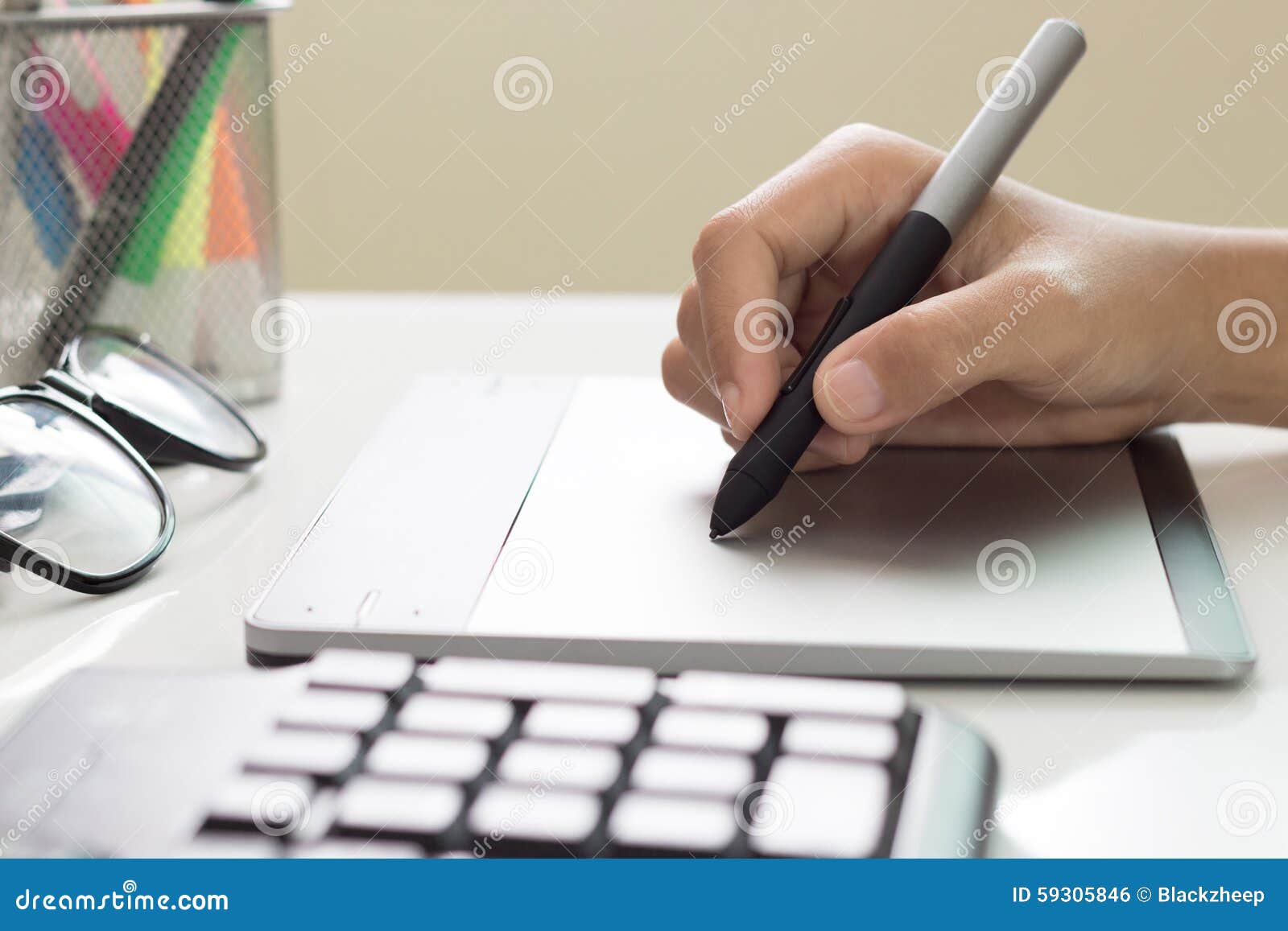 Closeup Designer Hand Using Graphic Tablet Stock Photo - Image of ...