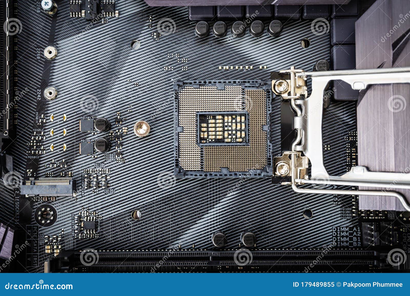 Closeup Detail of CPU Socket of a Modern Computer Black Motherboard ...