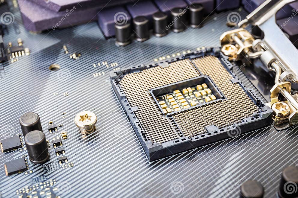 Closeup Detail of CPU Socket of a Modern Computer Black Motherboard ...