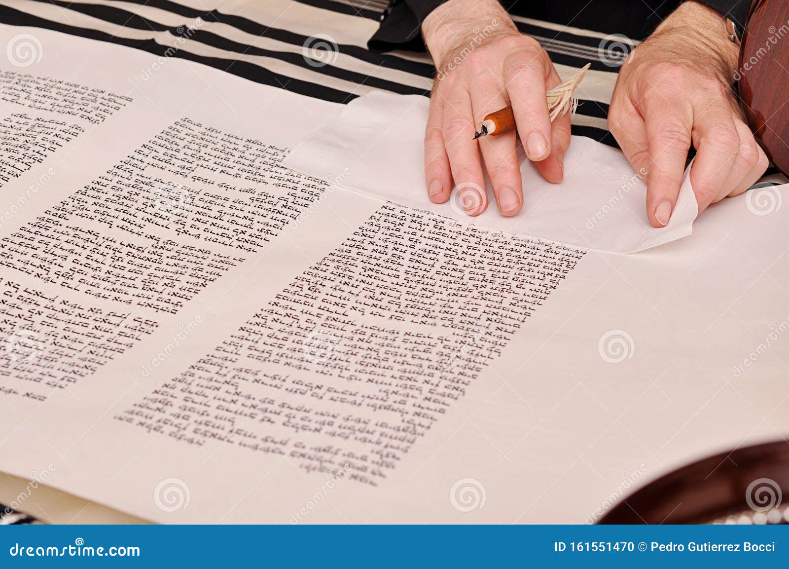 Closeup Detail of a Rabbi Writing a Torah Manuscript Scroll Stock Photo ...