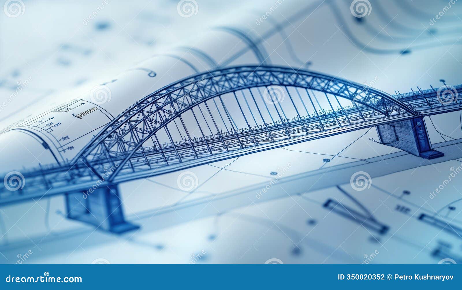 Closeup Detailed Blueprint of New Bridge Design. Intricate Structural ...