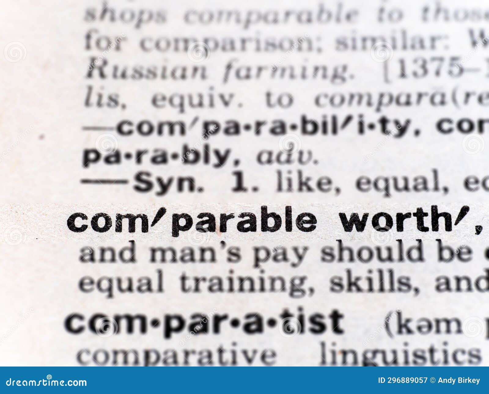 Closeup of the Dictionary Definition of the Word Comparable Worth Stock ...