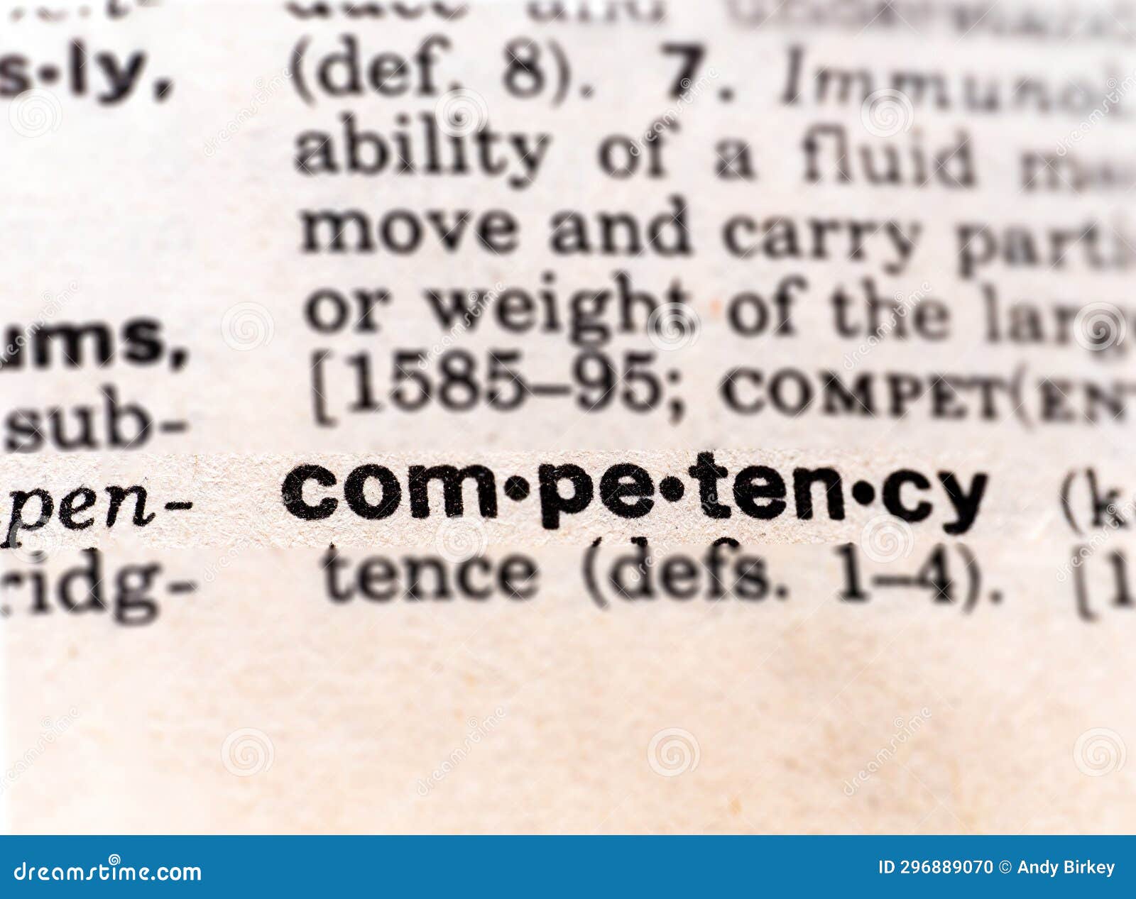 Closeup of the Dictionary Definition of the Word Competency Stock Photo ...