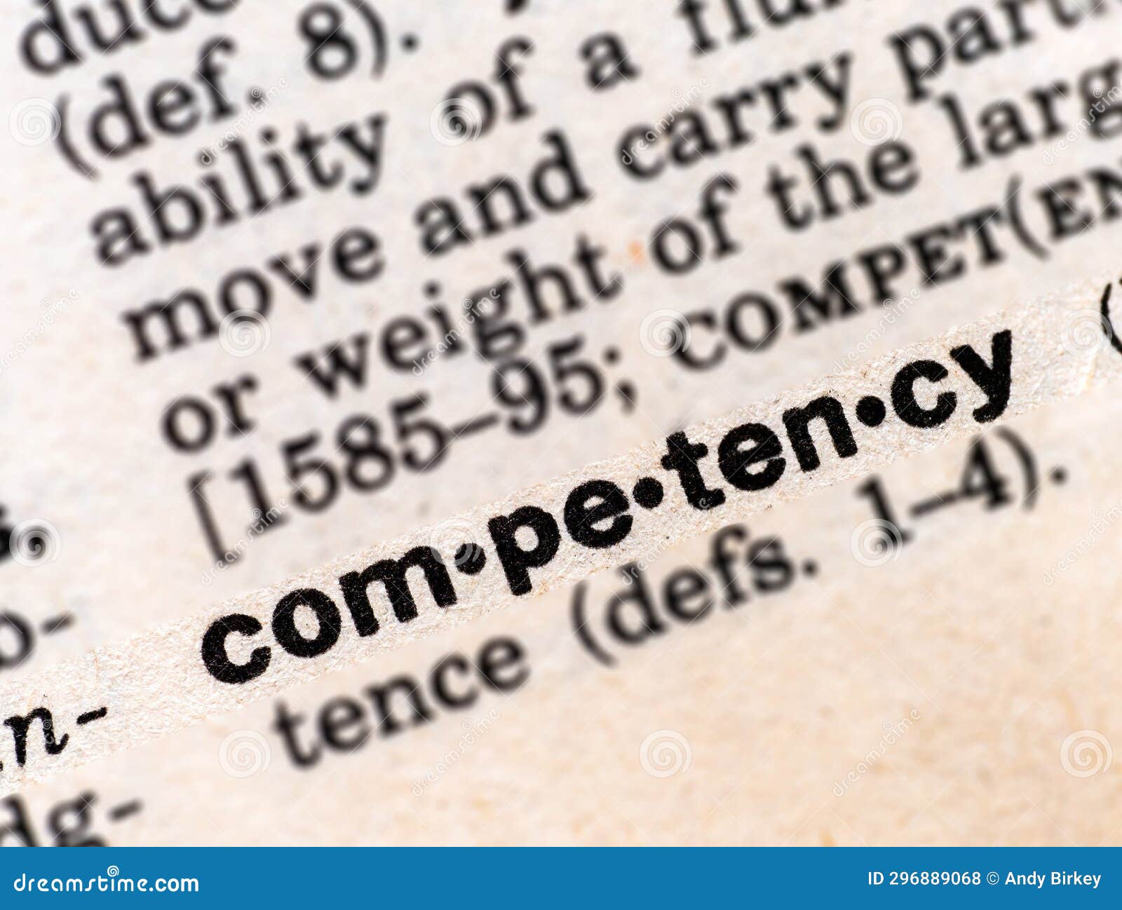 Closeup of the Dictionary Definition of the Word Competency Stock Photo ...