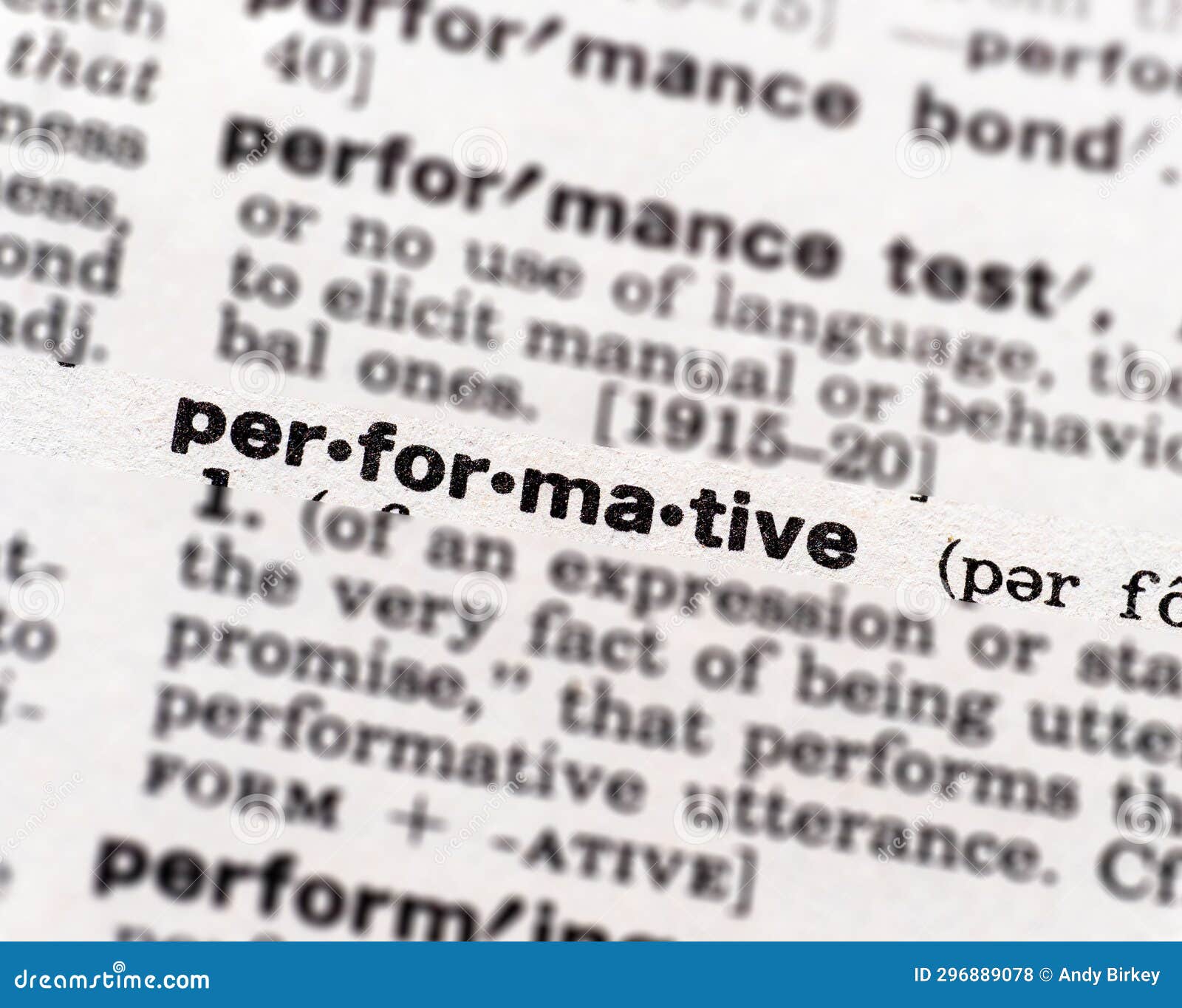 Closeup of the Dictionary Definition of the Word Performative Stock ...