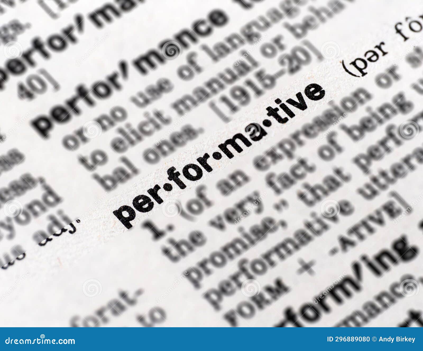 Closeup of the Dictionary Definition of the Word Performative Stock ...