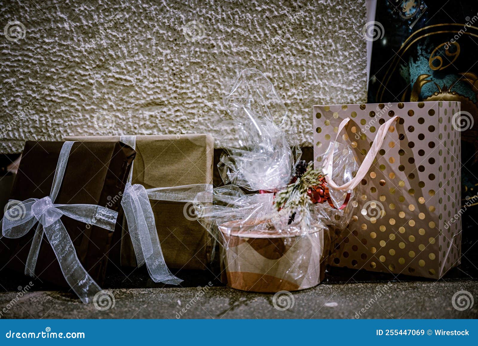 Closeup of Different Presents Wrapped in a Gift Wrap Stock Image ...