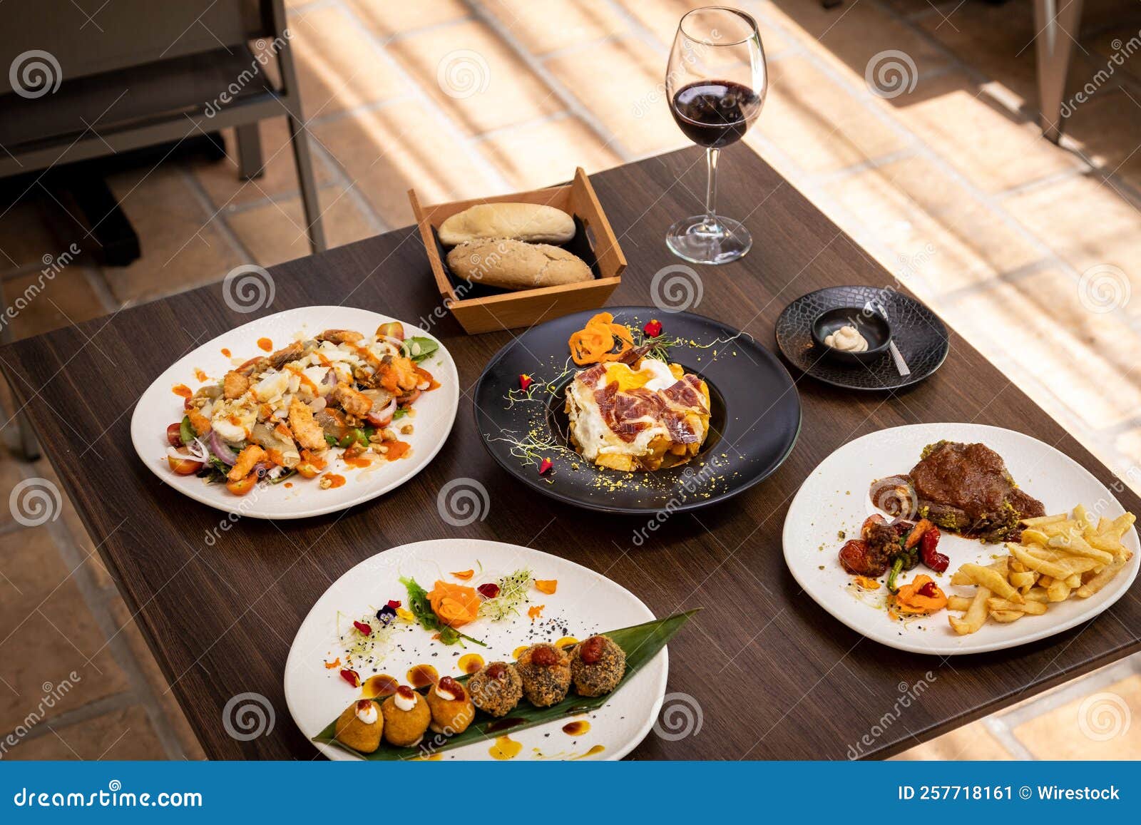 Closeup of Different Types of Dishes Served in a Restaurant. Stock ...