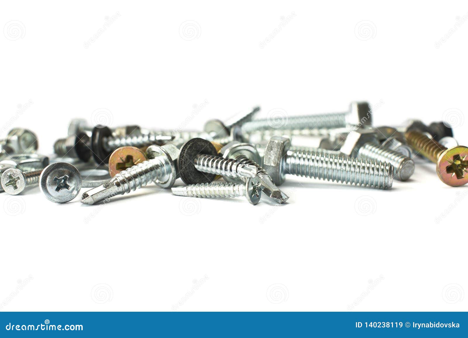 Closeup of Different Types of Fasteners Isolated on White. Isolated ...