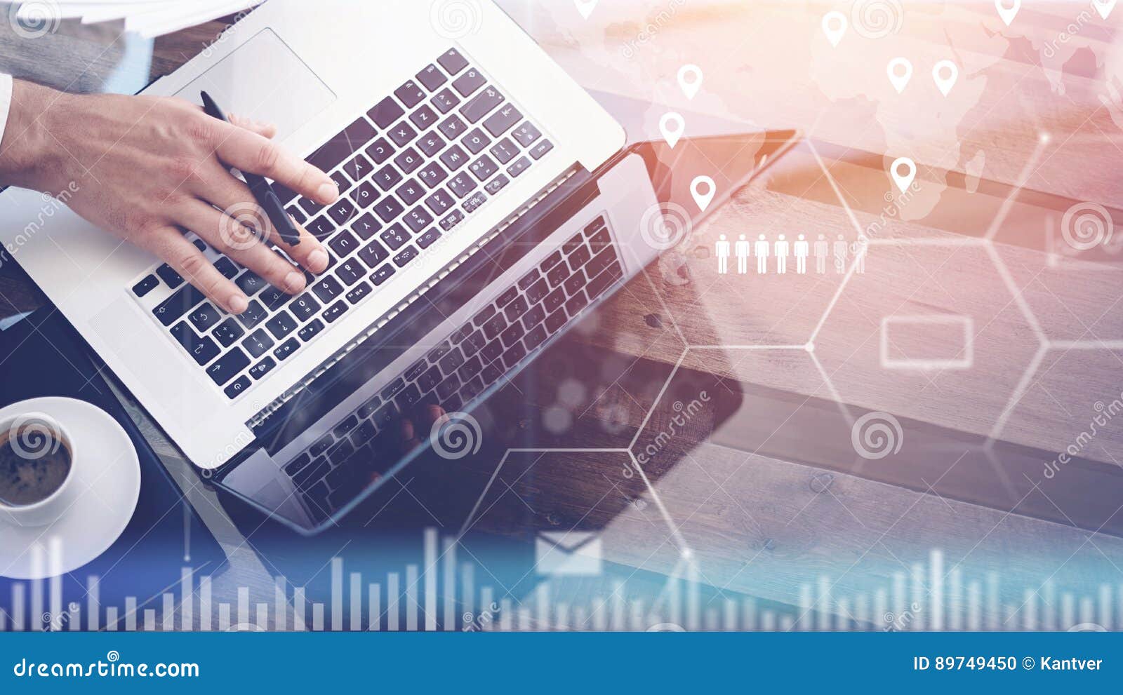 Closeup of Digital Screen,virtual Connection Icon,diagram,graph ...