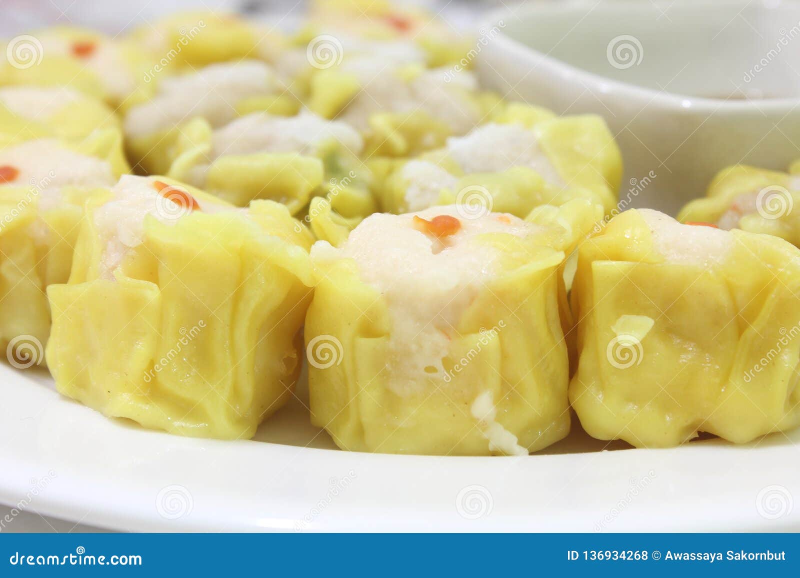 Closeup Dim Sum in White Dish, Select Focus. Stock Photo - Image of ...