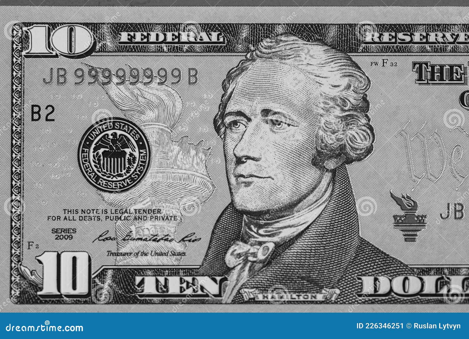 Closeup of 10 dollar bill stock image. Image of american - 226346251