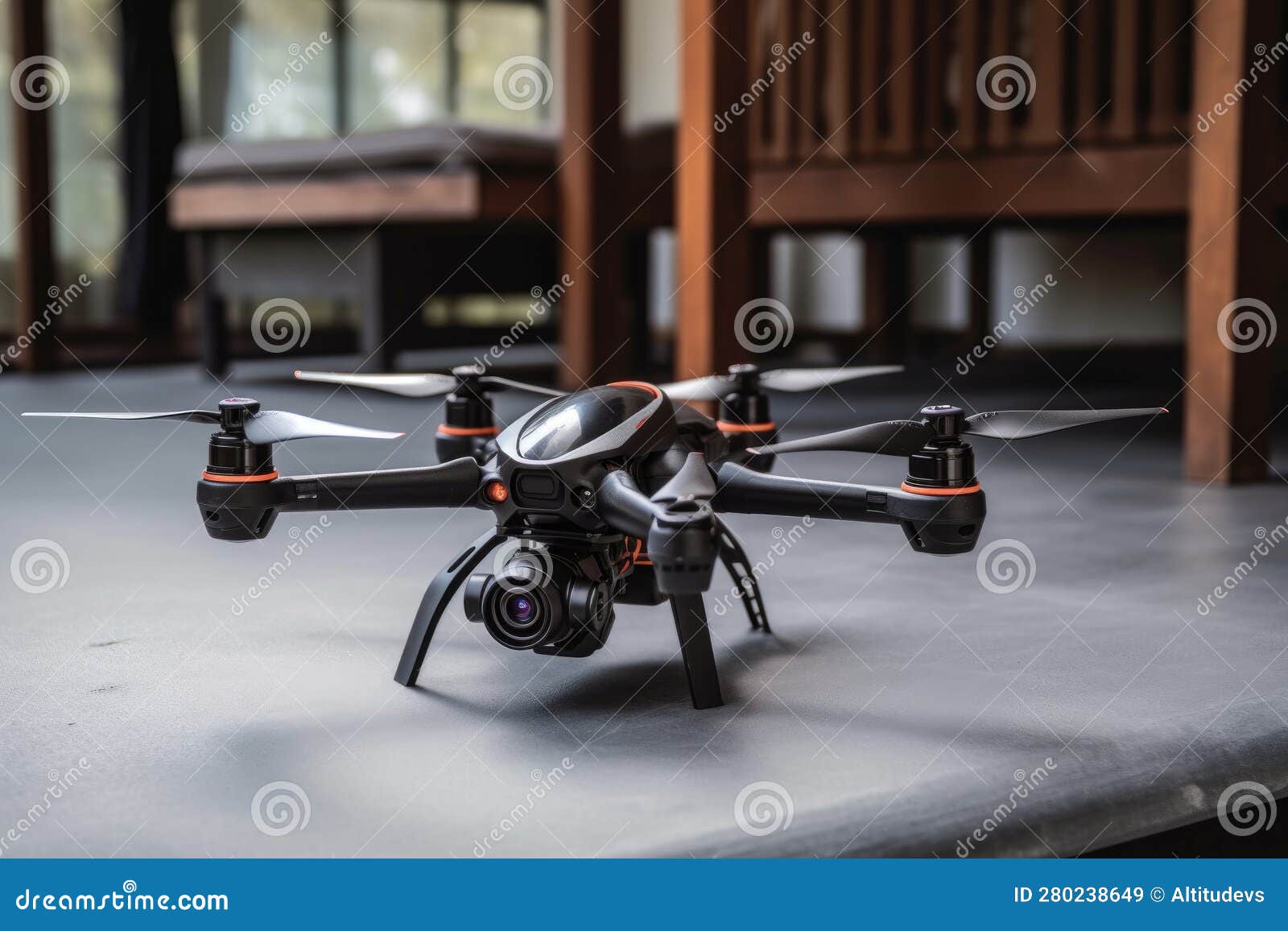 Closeup of a Drone on Wheels with Propellers and Remote Control Stock ...
