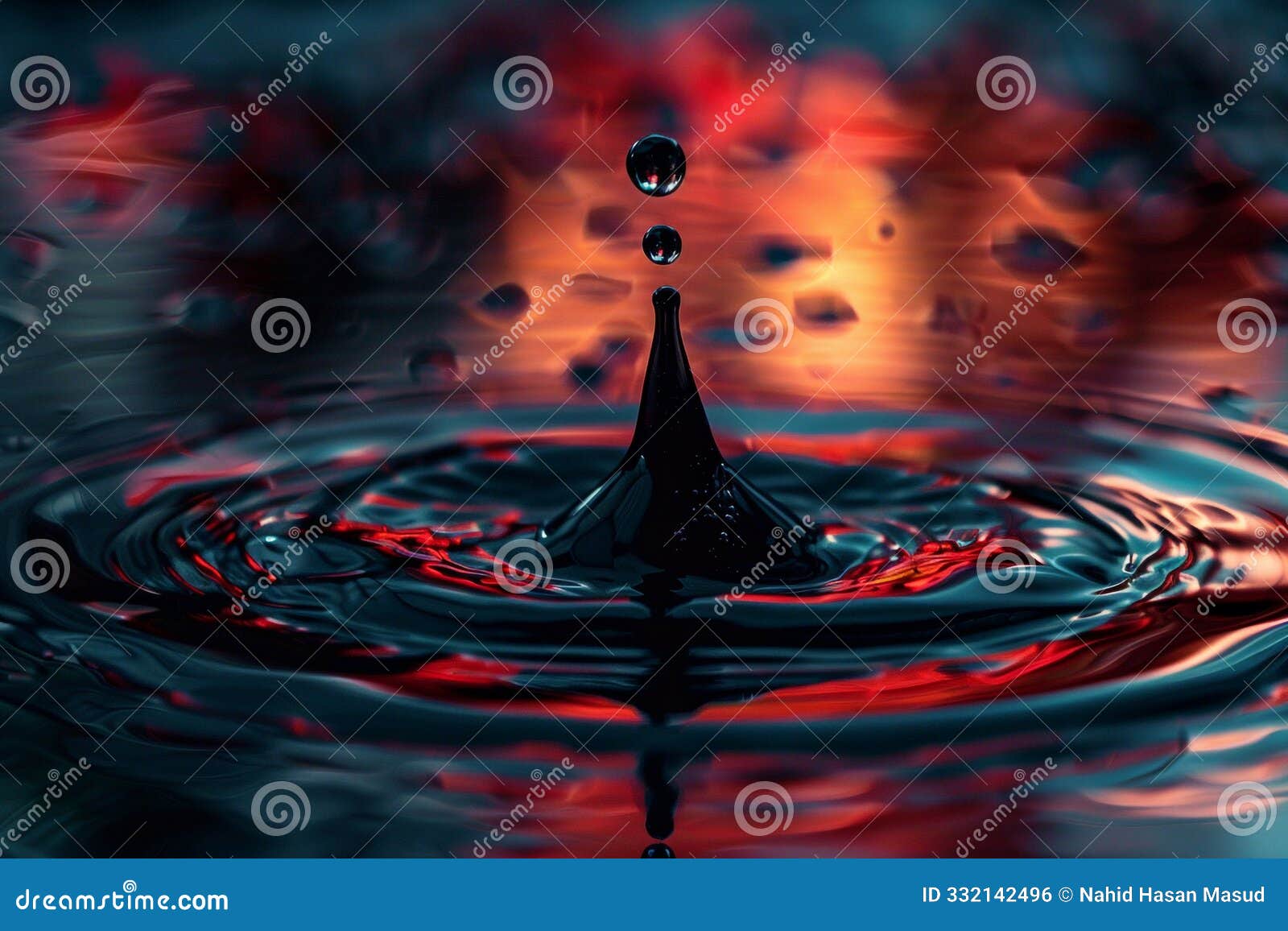 A Closeup on a Droplet of Ink Falling into Water Spreading into Dark ...