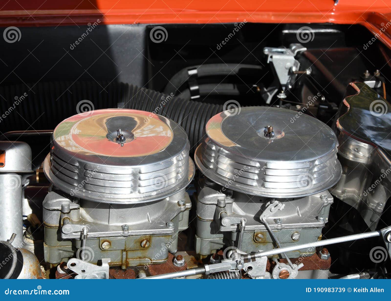 Closeup of Dual Carburetors on an Automobile Engine Stock Image - Image ...
