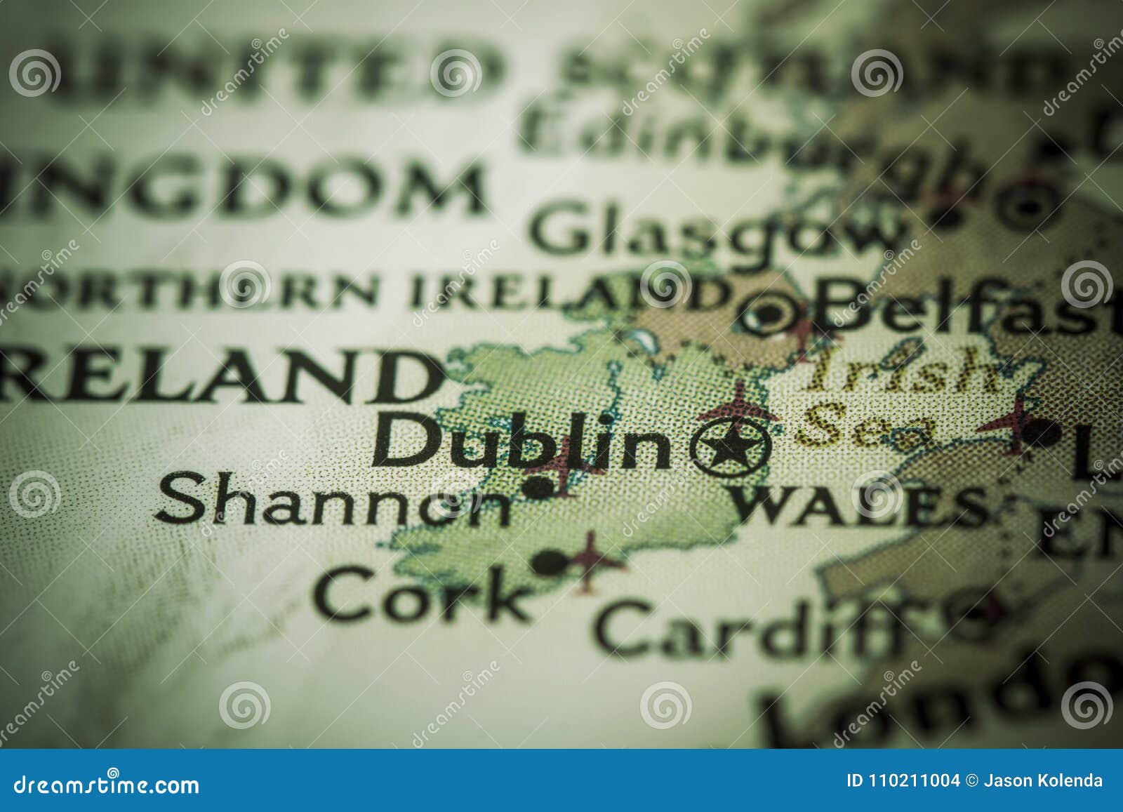 Dublin on map stock photo. Image of atlas, ireland, dublin - 110211004