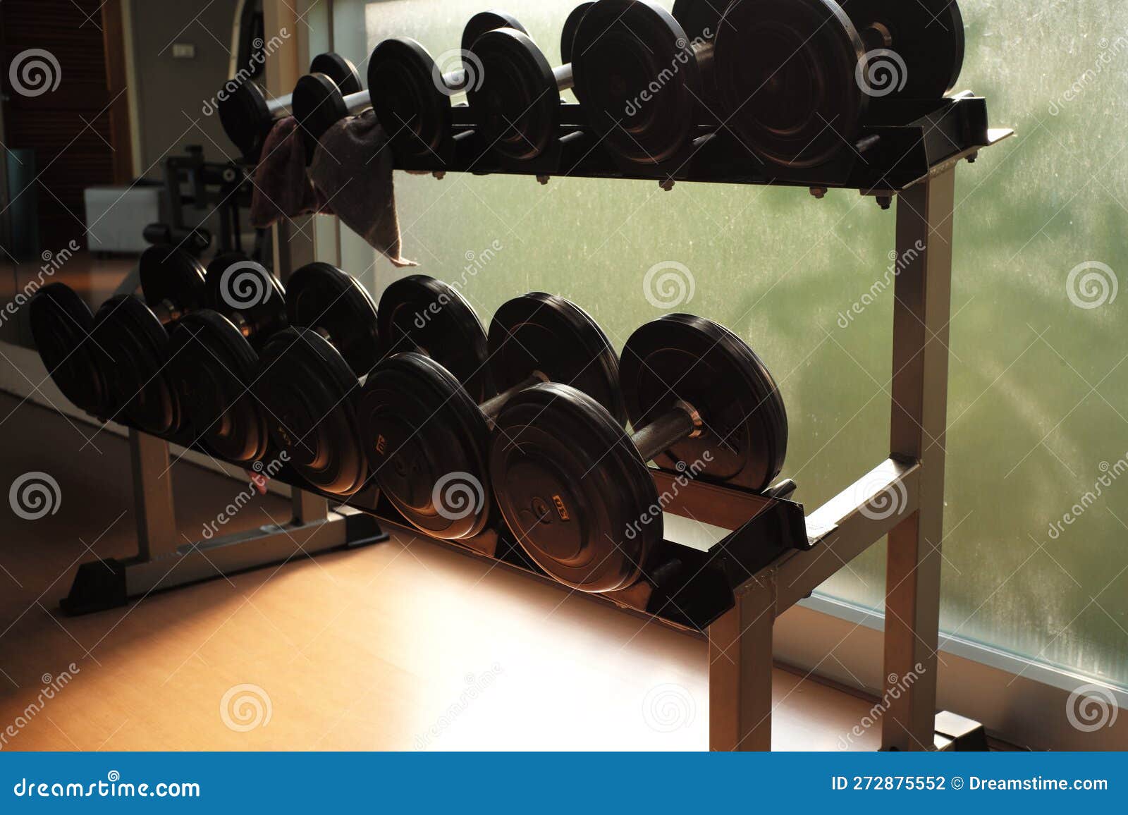 Closeup Dumbbells on the Steel Rack in the Training Room Stock Photo ...