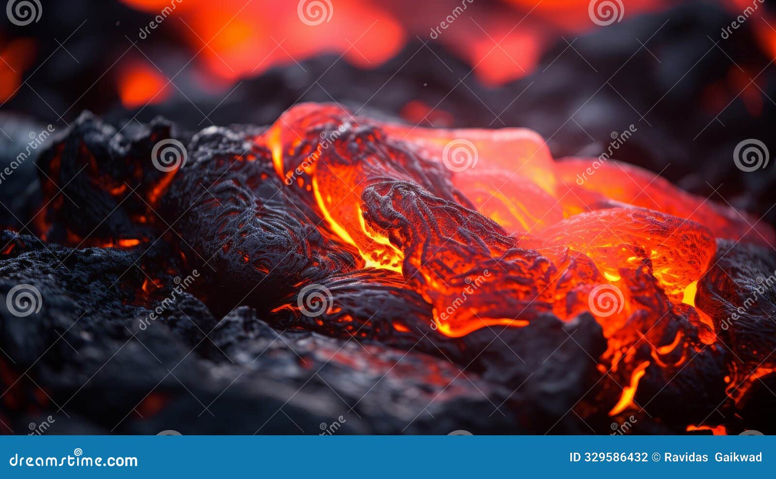 Closeup of Dynamic Lava Flow with Bubbling Magma Stock Illustration ...
