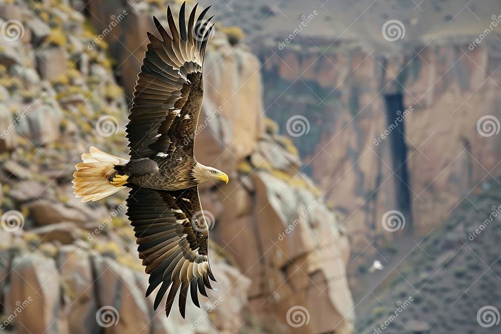 Closeup of an Eagle Soaring, Mountain Cliffs Filling the Frame Stock ...