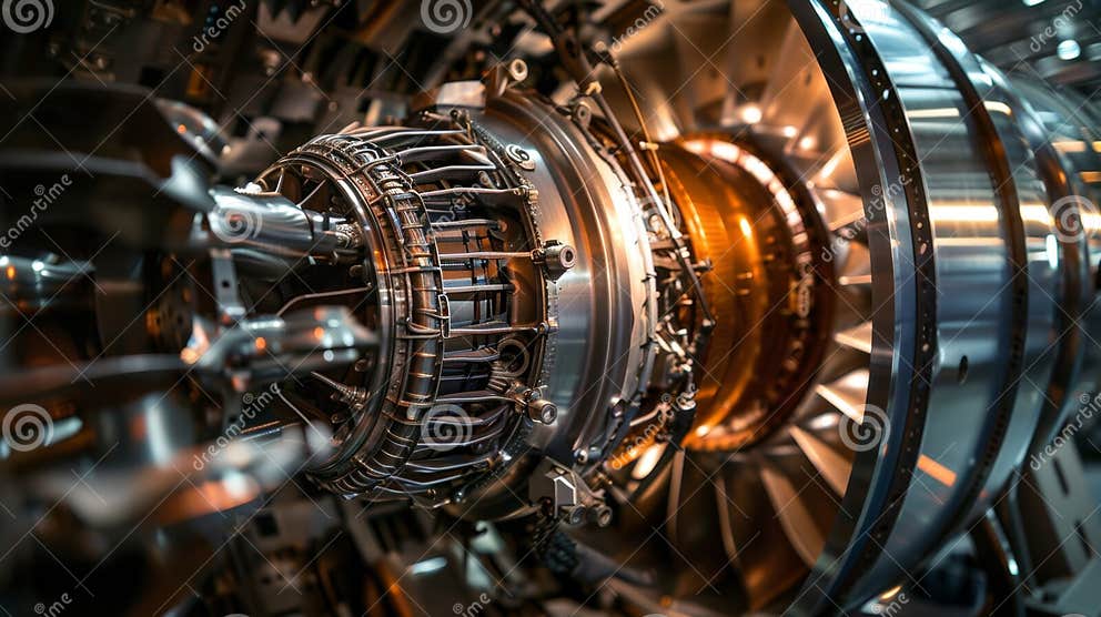 Closeup of an Early Model Jet Engine with Its Complex Inner Workings ...
