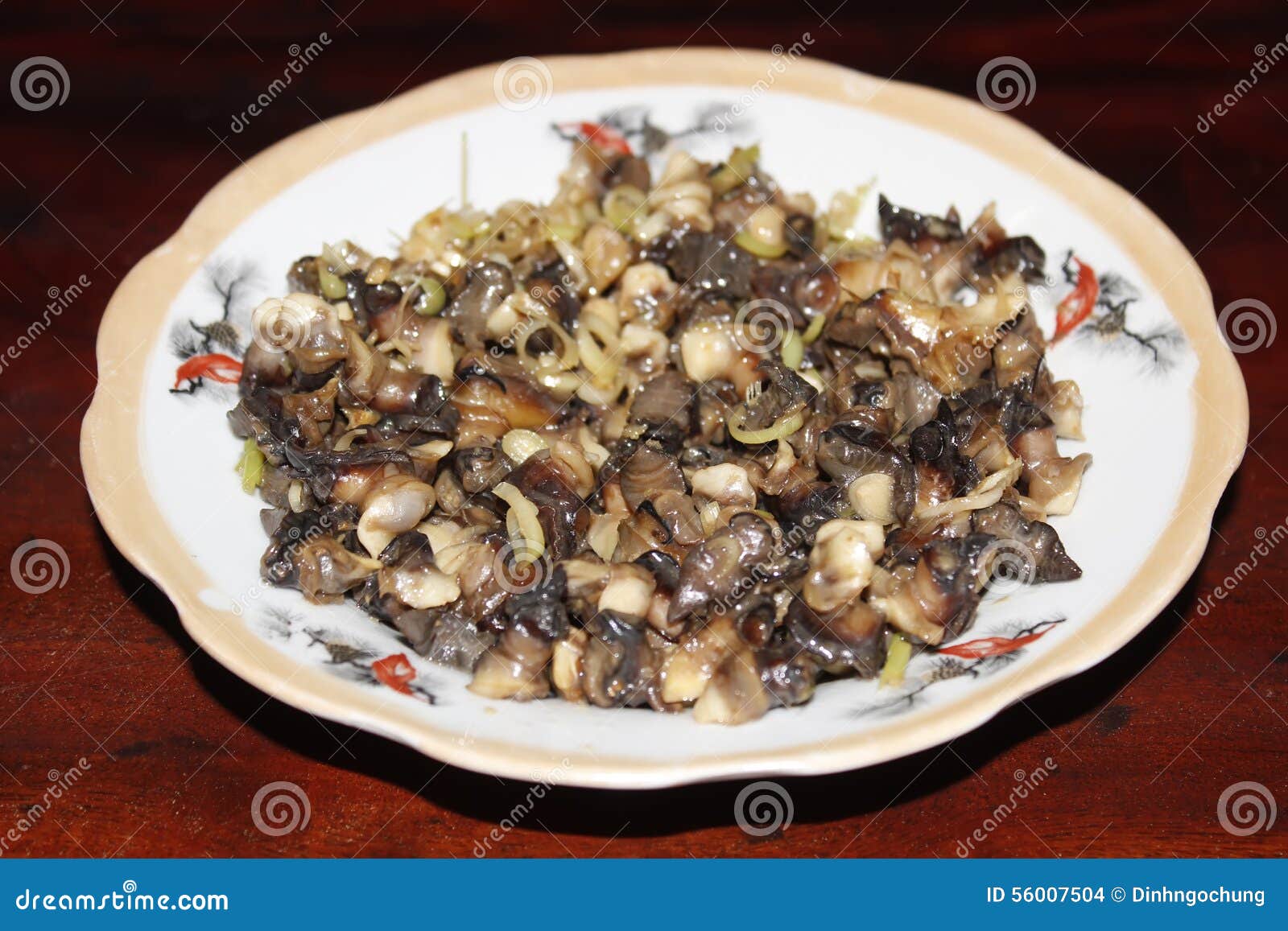 Closeup of Eating the Fried Snails with Stalks Lemon Grass Stock Photo ...