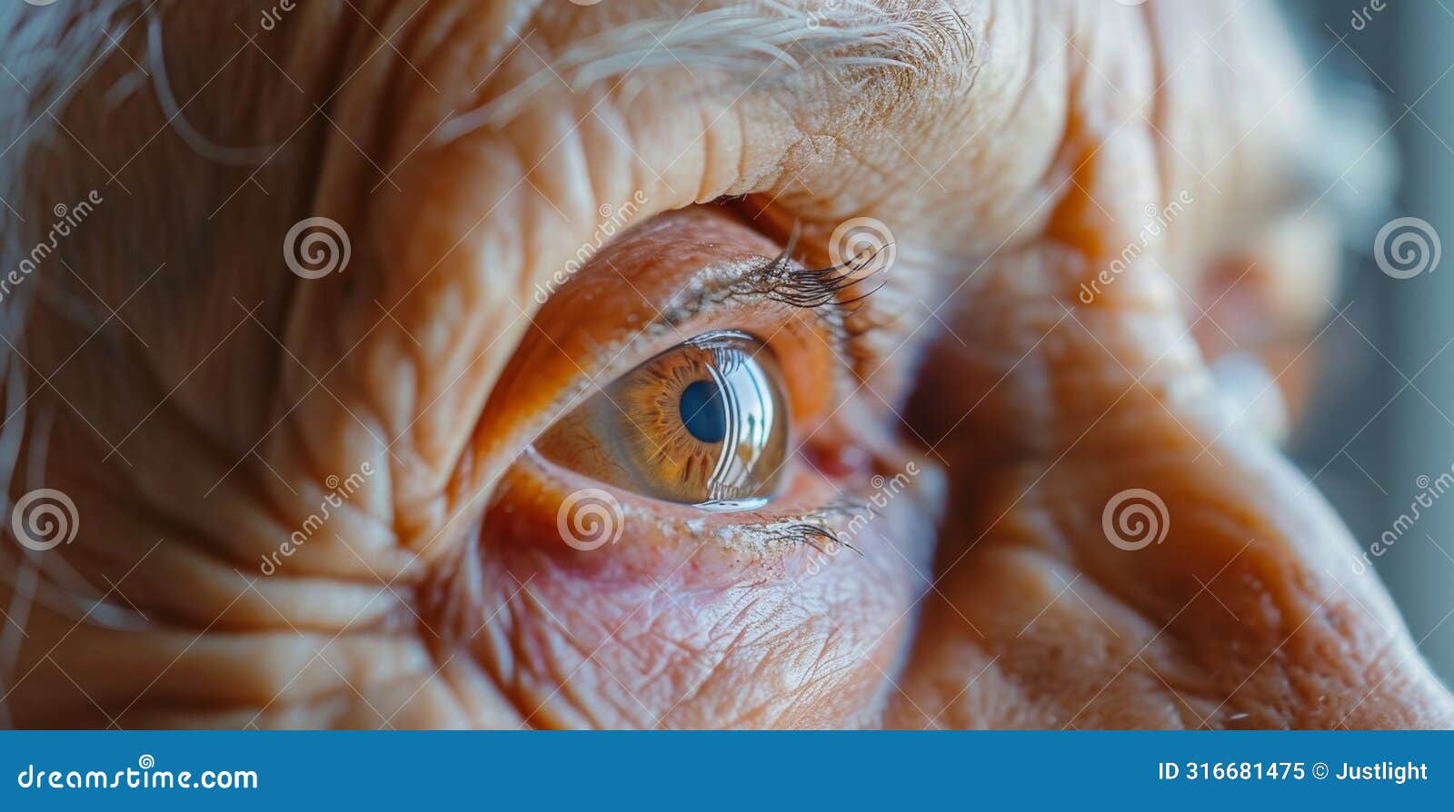 A Closeup of an Elderly Womans Eye As she Reads Off a Vision Chart ...
