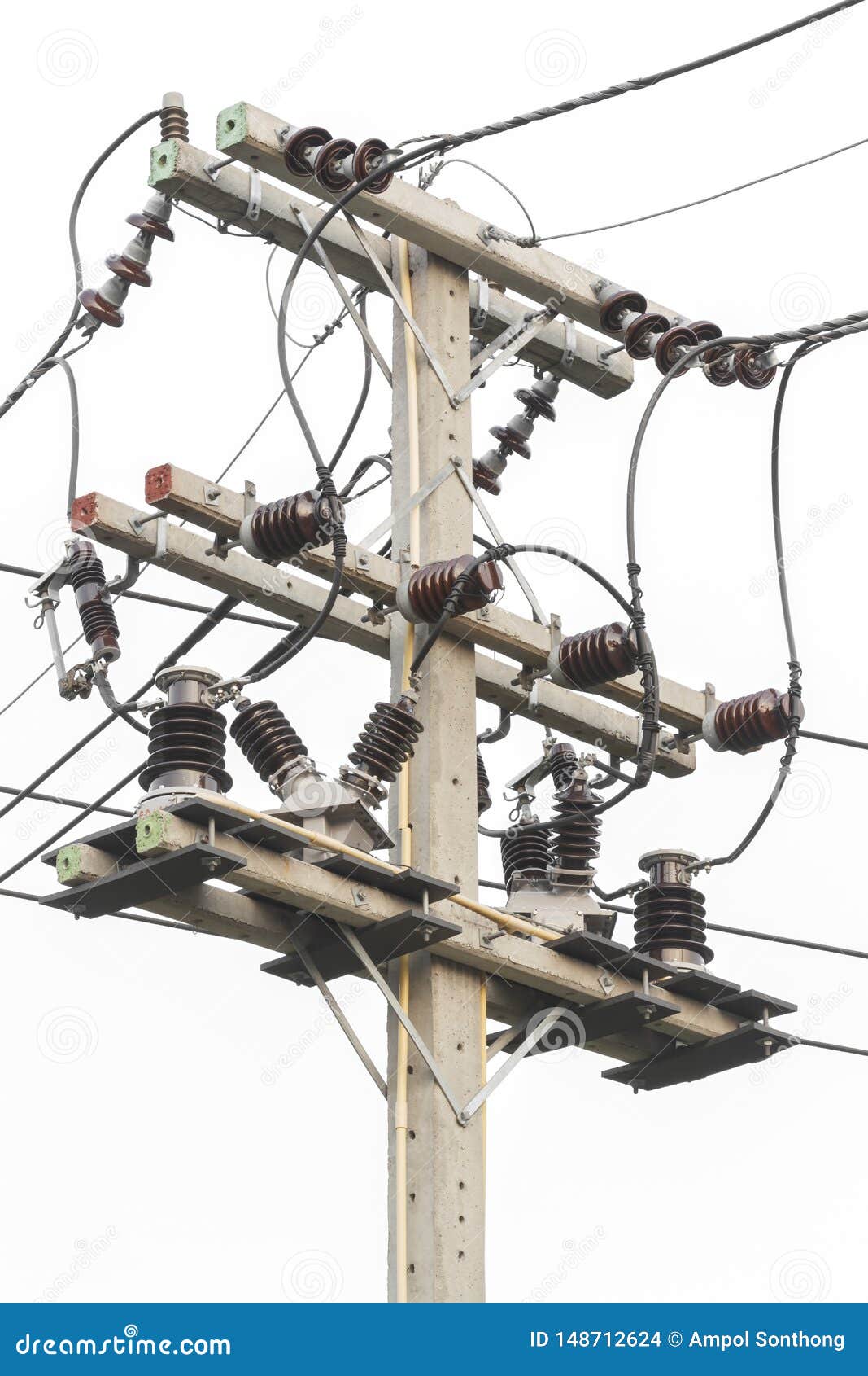 Close-up Detail Electrical Pole on White Background. Stock Photo ...