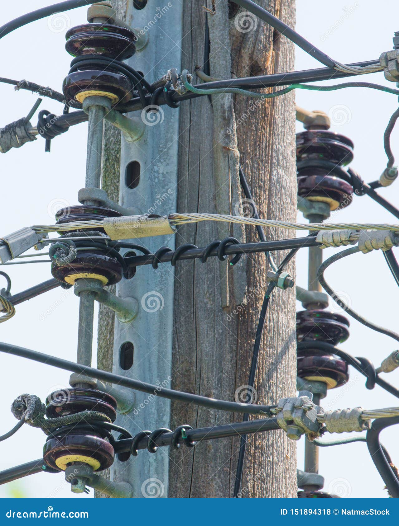Closeup of Electrical Wires and Connections on a Utility Pole Stock ...