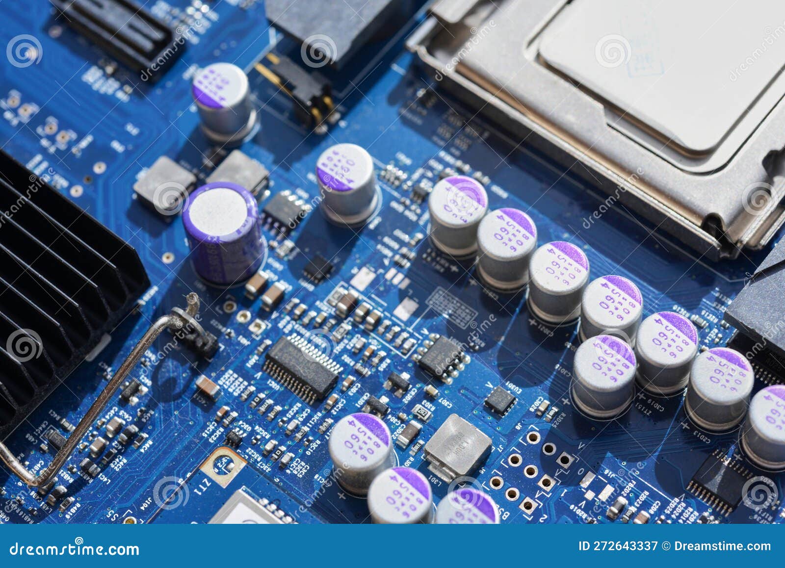 Blue Circuit Board with Electronic Chips Stock Image - Image of digital ...
